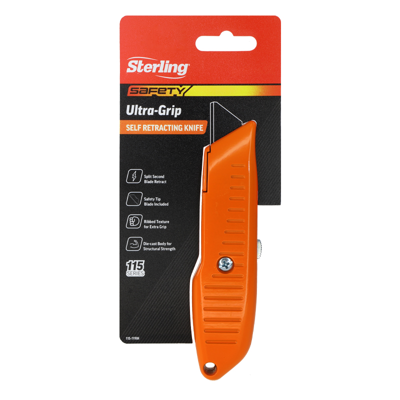Orange Safety Ultra-Grip Self Retracting Knife - Sterling